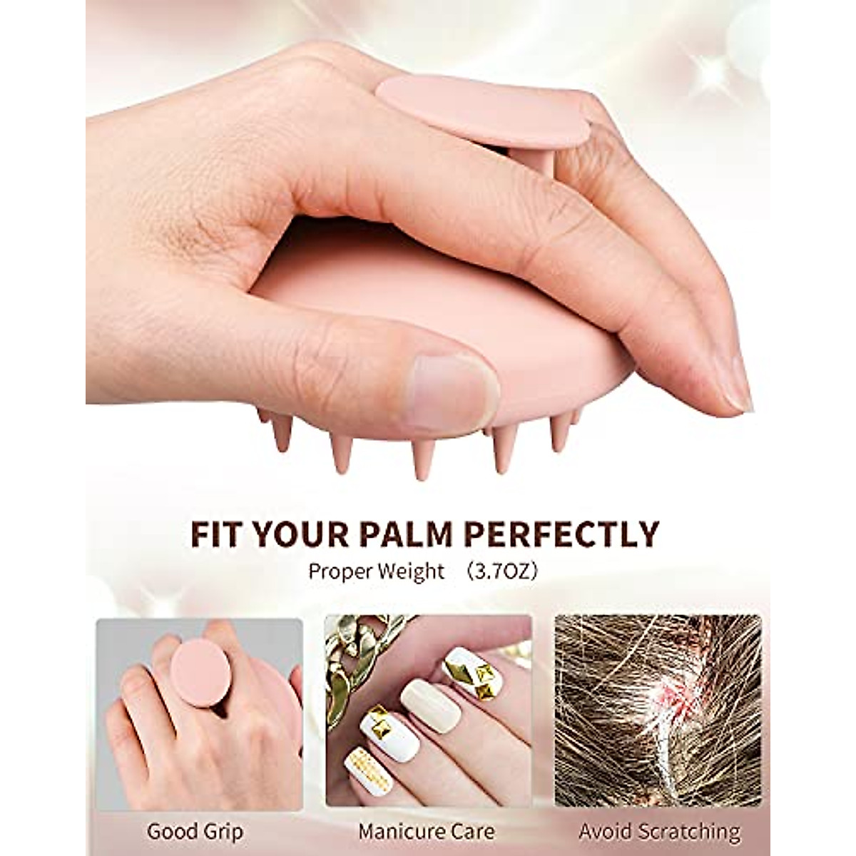 BEAUTLOHAS. Silicone Scalp Massager Shampoo Brush, Shower Scalp Scrubber with Soft Bristles, Scalp Brush for Hair Growth & Dandruff Treatment, Wet Dry Hair Massager for All Hair Types of Women (Pink)