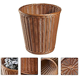 FAVOMOTO Waste Basket Waste Plastic Wastebasket Bin Rattan Trash Can Woven Hyacinth Storage Basket Rubbish Paper Bins for Living Room Bedroom Study Garbage Container Kitchen Retro Waste bin Trashcan