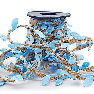 Burlap Leaf Ribbon 2 Rolls 66 Feet Total 5mm Natural Jute Twine with Artificial Green Leaves Braided Decorated Vine for Jungle Safari Party Wedding Garden Home Decor