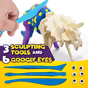 Creative Kids Dinosaur Air Dry Clay Kit for Kids - Build 3 Dinosaur Toys with Modeling Clay - Arts Crafts for Kids Ages 4-8 - Make Build Your Own Craft Dino STEM Models for Boys Girls