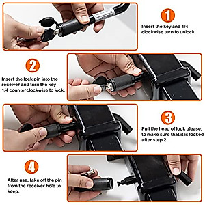 CZC AUTO Trailer Hitch Receiver Lock, Dogbone Style Hitch Pin Lock, Dia 5/8 Inch Bent Pin for Class III IV 2 2-1/2 Inch Receiver, Fits Bike Rack Tray Ball Mount for Towing Trailer Truck Car Boat RV