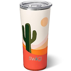 Swig Life 22oz Insulated Tumbler, Travel Coffee Tumbler with Lid, Cup Holder Friendly Travel Coffee Mug, Stainless Steel Thermos (Boho Desert)