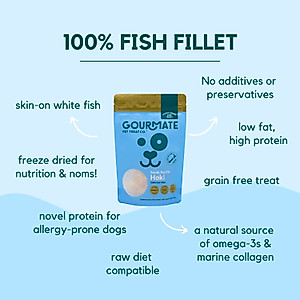 Gourmate Pet Treat Co. South Pacific Hoki - Human Grade Dog Treats - 100% Natural, Freeze Dried Whitefish Snack with Omega-3 and Marine Collagen - 45g/1.58oz