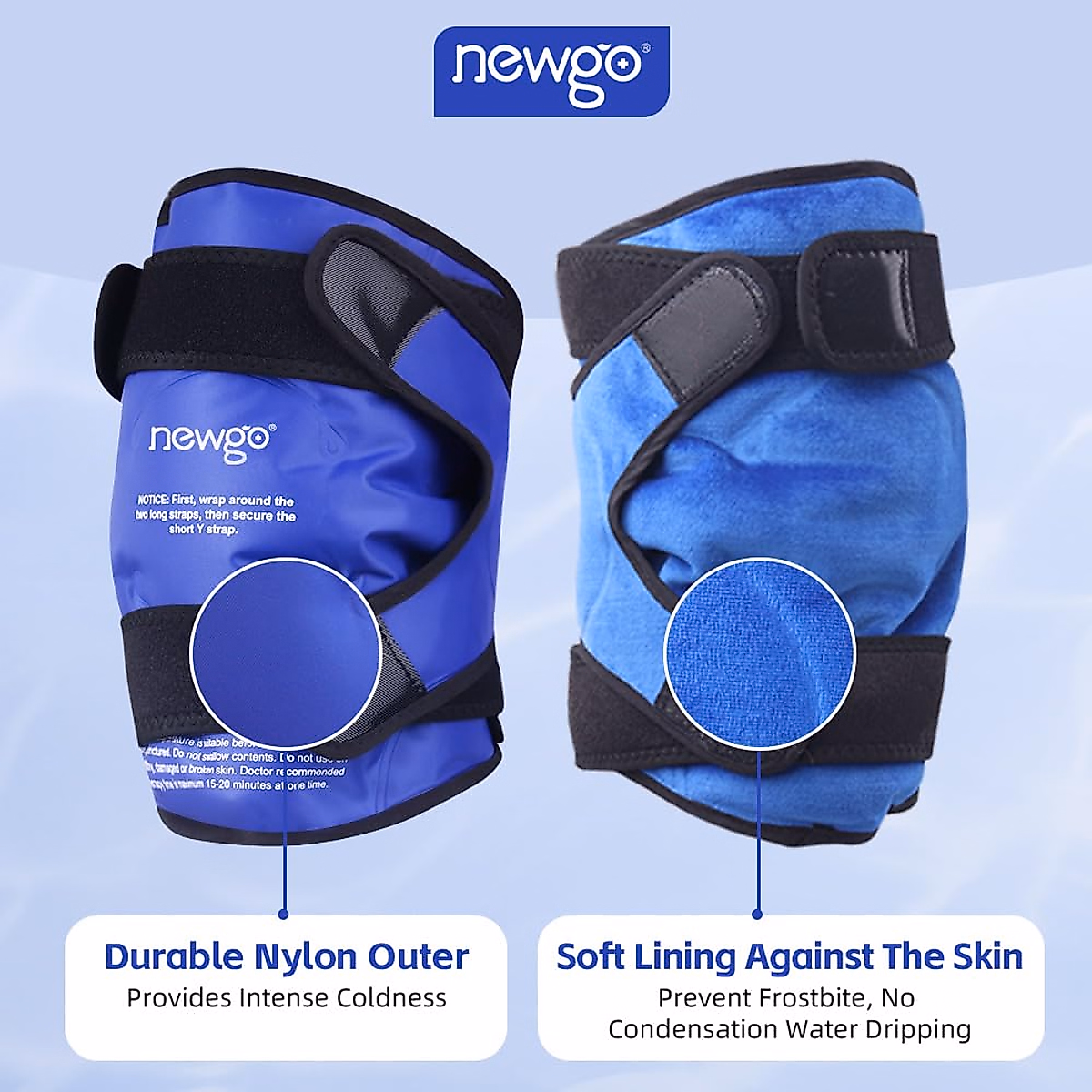 NEWGO Ice Pack for Knee Replacement Surgery, Reusable Gel Cold Pack Wrap Around Entire Knee Ice Pack Wrap for Injuries, Pain Relief, Meniscus Tear, ACL, Swelling