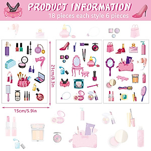 288 Pcs Spa Temporary Tattoos for Girls Pink Makeup Party Favors Spa Birthday Party Supplies Cute Fake Waterproof Tattoo Stickers Salon Party Decorations, 18 Sheets
