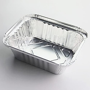 PARTY BARGAINS 1 Lb. Small Aluminum Pan with Lids - 100 Pack Set with Plastic Dome Lids, 5.5" x 4.5" Disposable Take-Out Pans for Meal Prep, Pies, Cakes, Meats (Max 240°C)