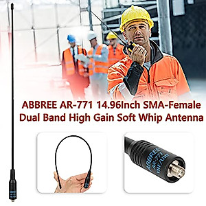 ABBREE AR-771 14.96Inch SMA-Female Dual Band VHF/UHF High Gain Soft Whip Antenna for Baofeng UV-5R(All),BF-F8HP, BF-F8TD,UV-82(All) BF-888S UV-10R BF-H6/H7 TP-8Plus Kenwood Two Way Radio