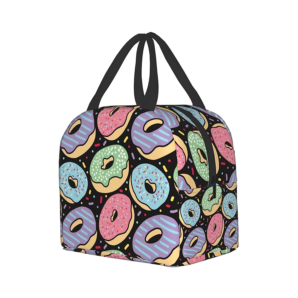 carati Colorful Donuts Lunch Box Insulated Lunch Boxes Waterproof Lunch Bag Reusable Lunch Tote With Front Pocket For School Office Picnic