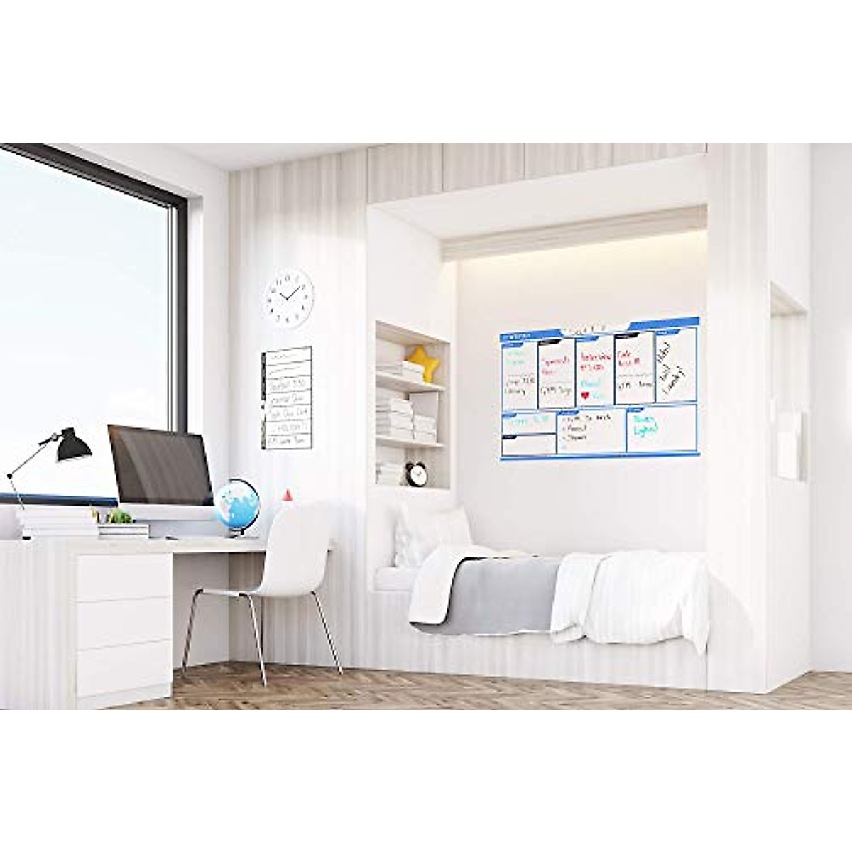 Peel and Stick Whiteboard Calendar, Large Weekly Organizer, 24 x 36 in - Stain Proof White Board Dry Erase Surface, and Reusable Adhesive Backing