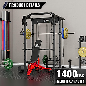 MAJOR LUTIE Fitness Power Cage, PLM03 All-In-One 1400 lbs Multi-Function Power Rack with Adjustable Cable Crossover System and More Exercise Machine Attachments(Black)