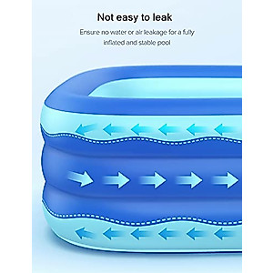 Inflatable Swimming Pool, Rectangle Above Ground Family Blow Up Pool, Swimming Pool for Kiddie Adults, Large Full-Sized Thickened Plastic Pool for Garden Backyard Outdoor (92 inx 56inx 20in)