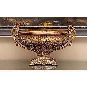 Deco 79 Polystone Ornate Decorative Bowl with Handles, 19" x 10" x 12", Gold