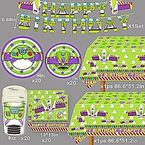 Light inspired Year Birthday Decorations Buzz Birthday Party Supplies include Banner Table Cloth Plate Napkins and Cups for Toy inspired Story 1st 2nd 3rd 4th 10th Bday,Serve 30 Guests