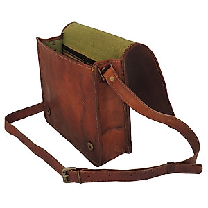 Goat Leather Cross Body Vintage Style Shoulder Bag 11 Inch Small Travelling Bag for Women & Men, Brown