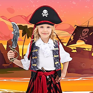 Joy Bang alloween Pirate Costume Kids, Girls Dress Up Pretend Role Play Party for Toddlers, Buccaneer Top Princess Skirt Waist Belt with Accessories