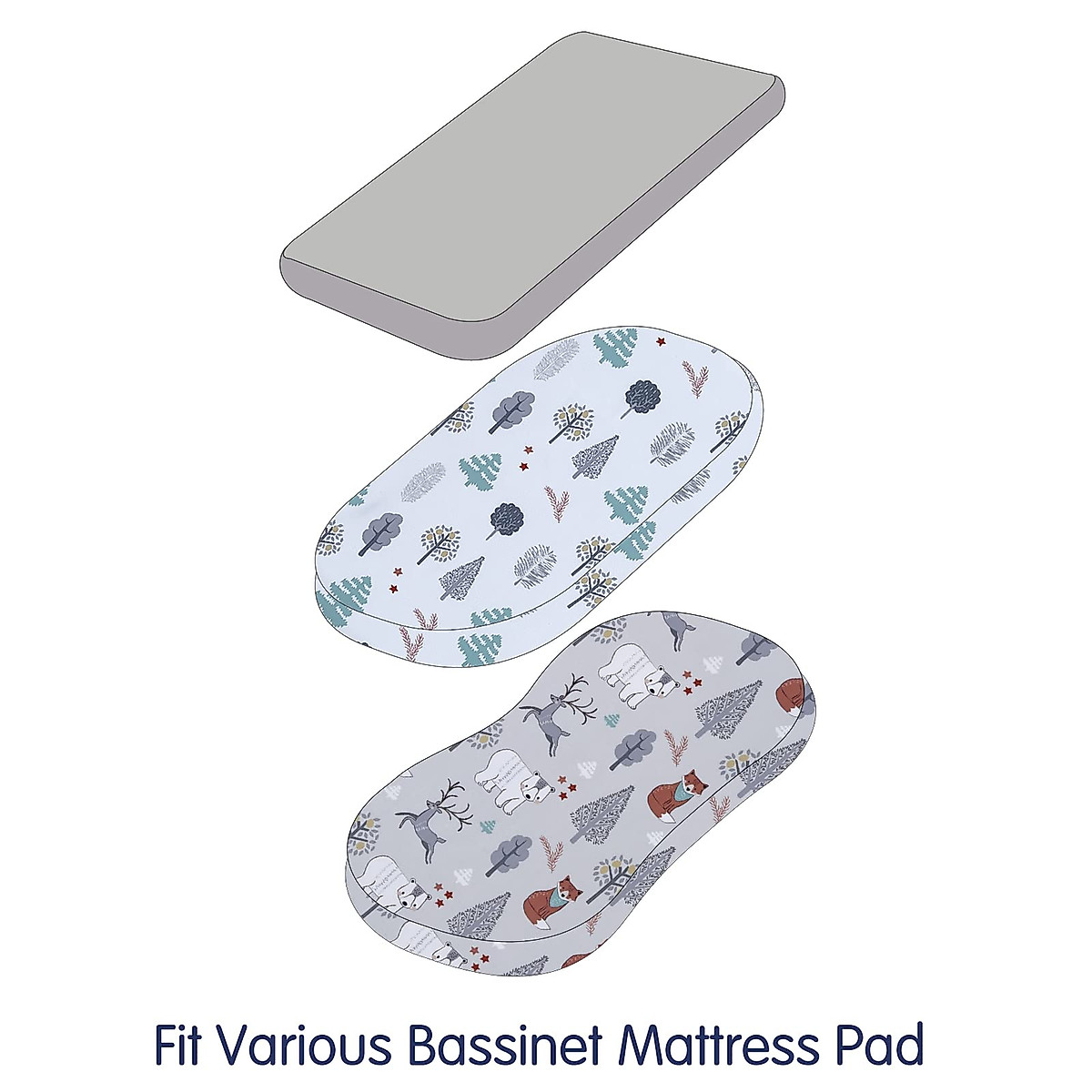 AMROSE 3 Pack Heavenly Soft Bassinet Sheets for Baby Boys Girls, Universal Fitted for Various Cradle and Bassinet Mattress Pad, Silk Touch Gentle Breathable Microfiber, Woodland Theme