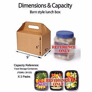 Happyhiram 30 CT 9x6x6 Large Box Lunch Boxes Cardboard Paper with Handles Kraft Brown, Gable Gift Boxes Party Favor Boxes Barn Style Carry Out Box Recyclable Packaging Boxes for Food Cookies Baby Shower Bridal Shower Wedding Birthday