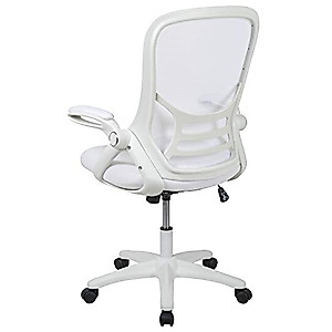 Flash Furniture High Back White Mesh Ergonomic Swivel Office Chair with White Frame and Flip-up Arms 26.5D x 26.5W x 44H in