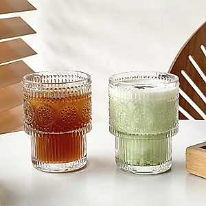 Kingrol Drinking Glasses Set of 8, 6.5 Ounces Stackbale Water Glasses, Vintage Glassware for Cocktail, Whiskey, Juice, Iced Coffee, Iced Tea, Bar Accessories