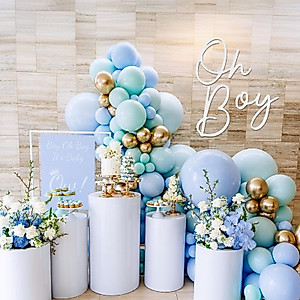 Urwonderbox Oh Boy Baby Shower Sign Party Banner for Gender Reveal Party Baby Announcements Party Backdrop Photography Background Decorations(Wooden, Large, White)