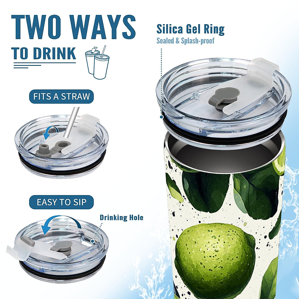 QWEUIOP 20oz Insulated Travel Coffee Mug Tropical Citrus Stainless Steel Tumbler with Lid Double Wall Vacuum Coffee Cup For Hot and Cold Drinks14324