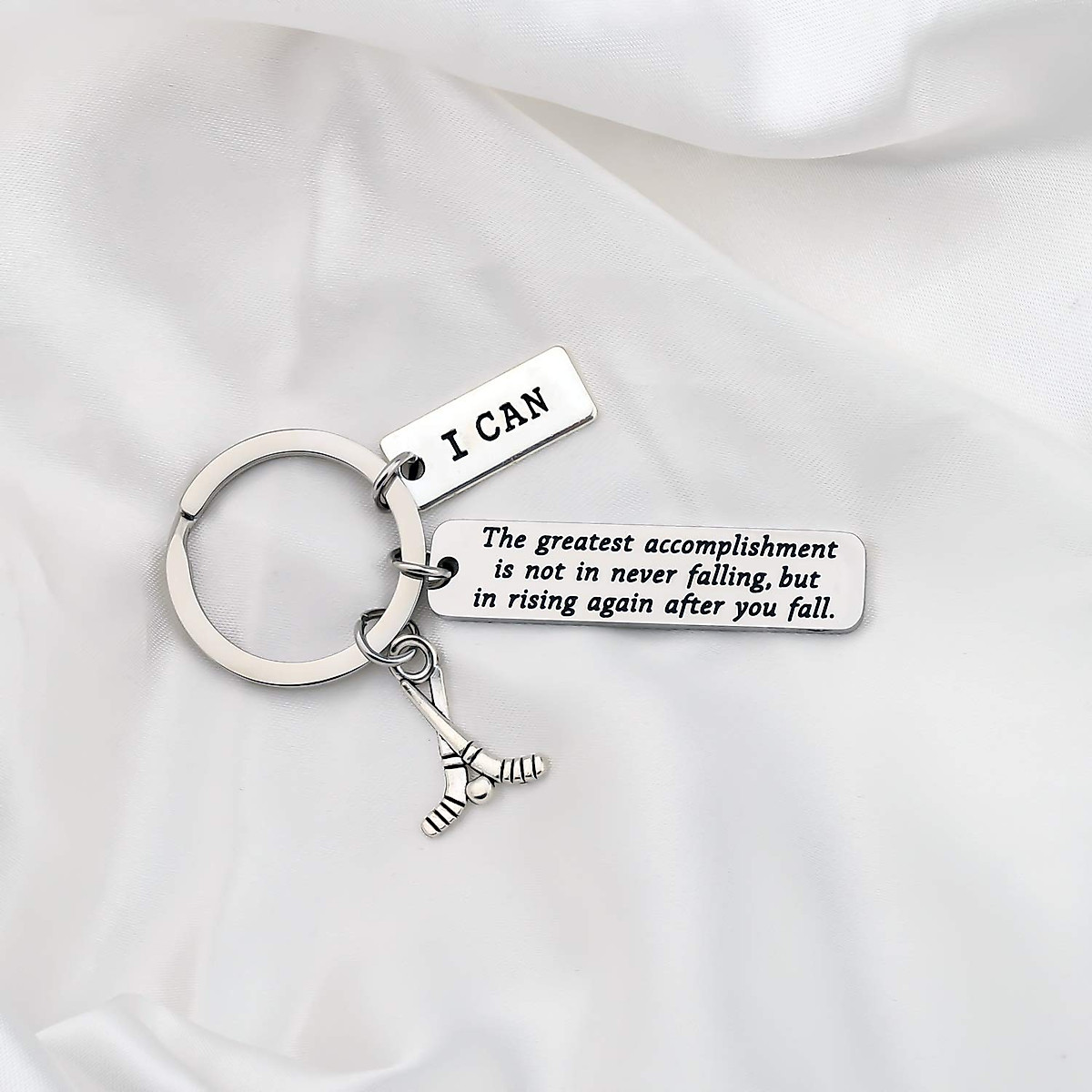 FUSTMW Hockey Gift Ice Hockey Charm Keychain Inspirational Hockey Team Gift Ice Hockey Players Gift for Hockey Moms & Coaches (silver)