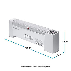 Comfort Zone Baseboard Space Heater with Digital Thermostat, Electric, Dent-Proof End Panels, Overheat Protection, Tip-Over Switch, & Stay-Cool Body, For Home, Bedroom, & Office, 1,500W, CZ650BWT