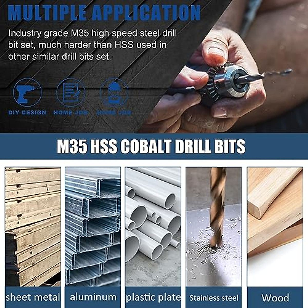 BeQell 13pcs Cobalt Drill Bit Set,M35 HSS Metal Drill Bit Jobber Length Twist Drill Bits for Hard Metal, Stainless Steel,Cast Iron and Wood Plastic