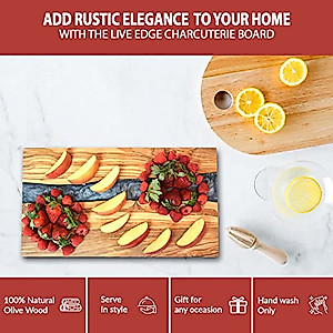 THE LIVE EDGE - Olive Wood Black Charcuterie Board Serving Platter | Handmade Epoxy Cutting Board | Resin Meat and Cheese Tray | Breakfast Board | Wooden Cheese Boards Charcuterie Boards Gift Set