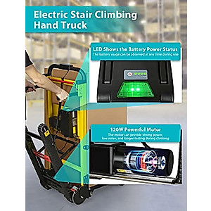 Electric Stair Climbing Hand Trucks Dolly 120W Motor 440Lbs Load Folding Electric Stair Climber Cart with Charger Lithium Battery 6 Solid Wheels for Moving Climbing Stairs Logistics Distribution