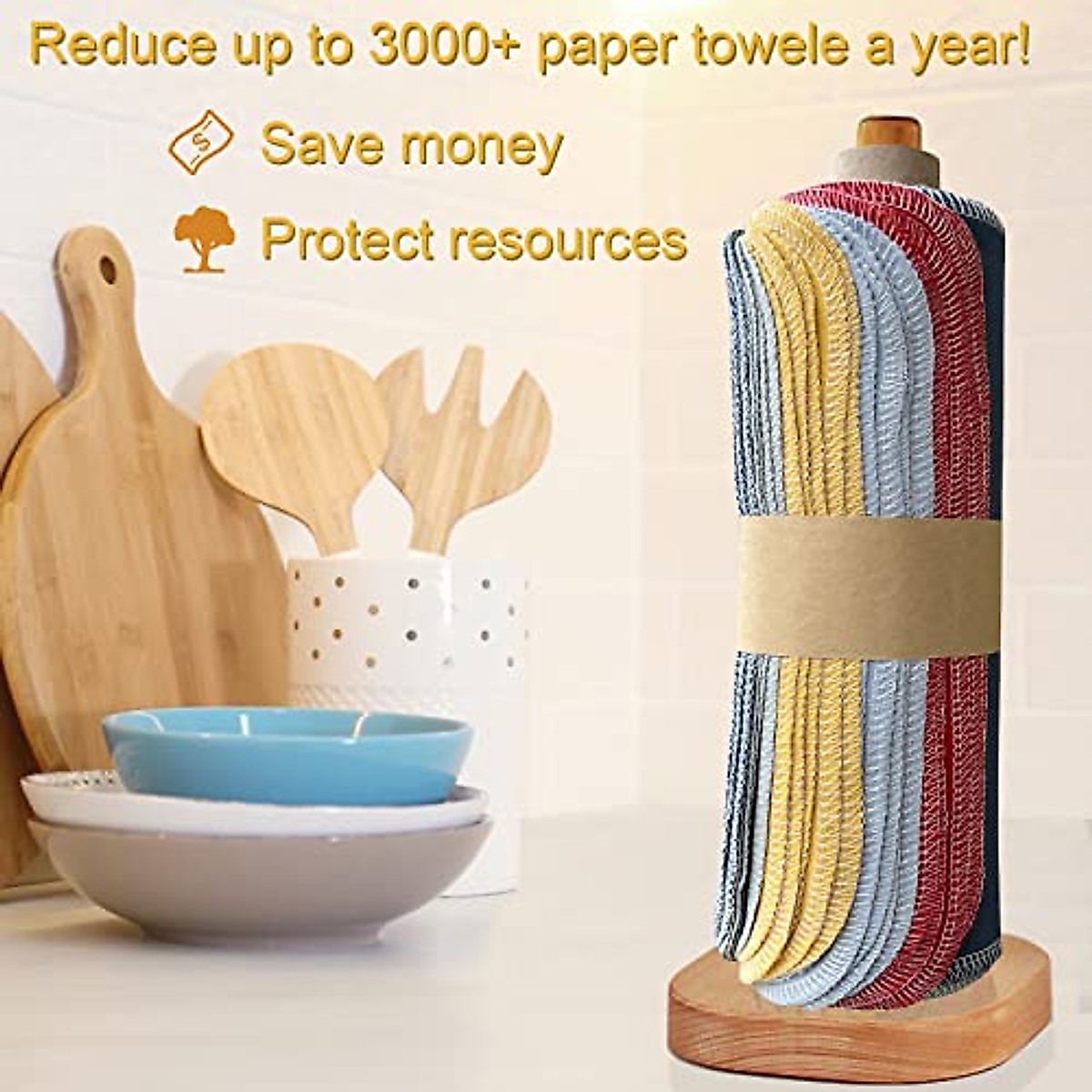 NGORAY Reusable Paper Towels Swedish Dish Washable - 25 Pack Cotton Pulp Reusable Napkins Alternative Eco Friendly Thick and Strong Cloth Paper Towels Roll for Kitchen Paperless Dishcloths Replacement