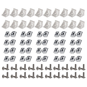 PZRT 2020 Series Aluminum Profile Connector Set, 20pcs Corner Bracket,40pcs T-Slot Nuts, 40pcs M5x8 mm Hex Socket Cap Screw Bolt for 6mm Slot Aluminum Profile Accessories