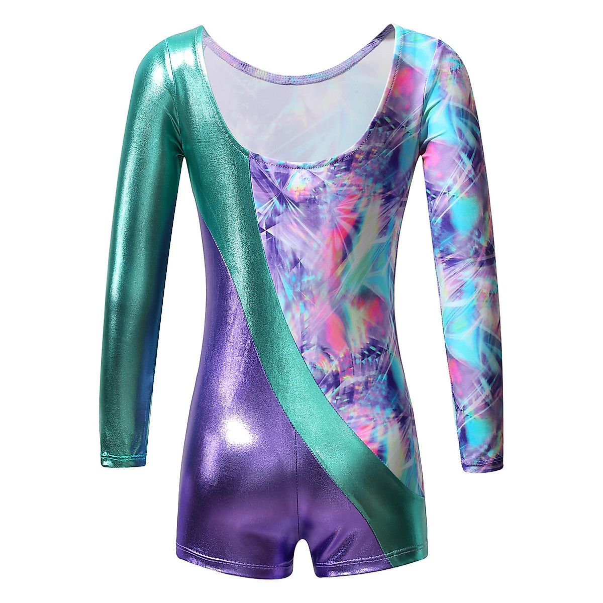 YONGHS Kids Girls Ballet Dance Leotards for Gymnastics Long Sleeve Sports Biketard Shorty Unitard Lavender 6 Years