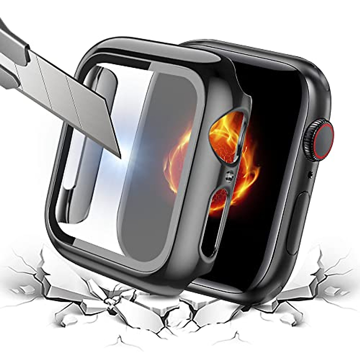 Bekomo Compatible with Apple Watch Band 49mm 44mm 45mm 42mm 40mm 38mm 41mm, Stainless Steel Metal XL large iWatch Bands with 2 Pack Tempered Glass Screen Case for Series Ultra 8/7/6/5/4/3/2/1/SE for Men Black