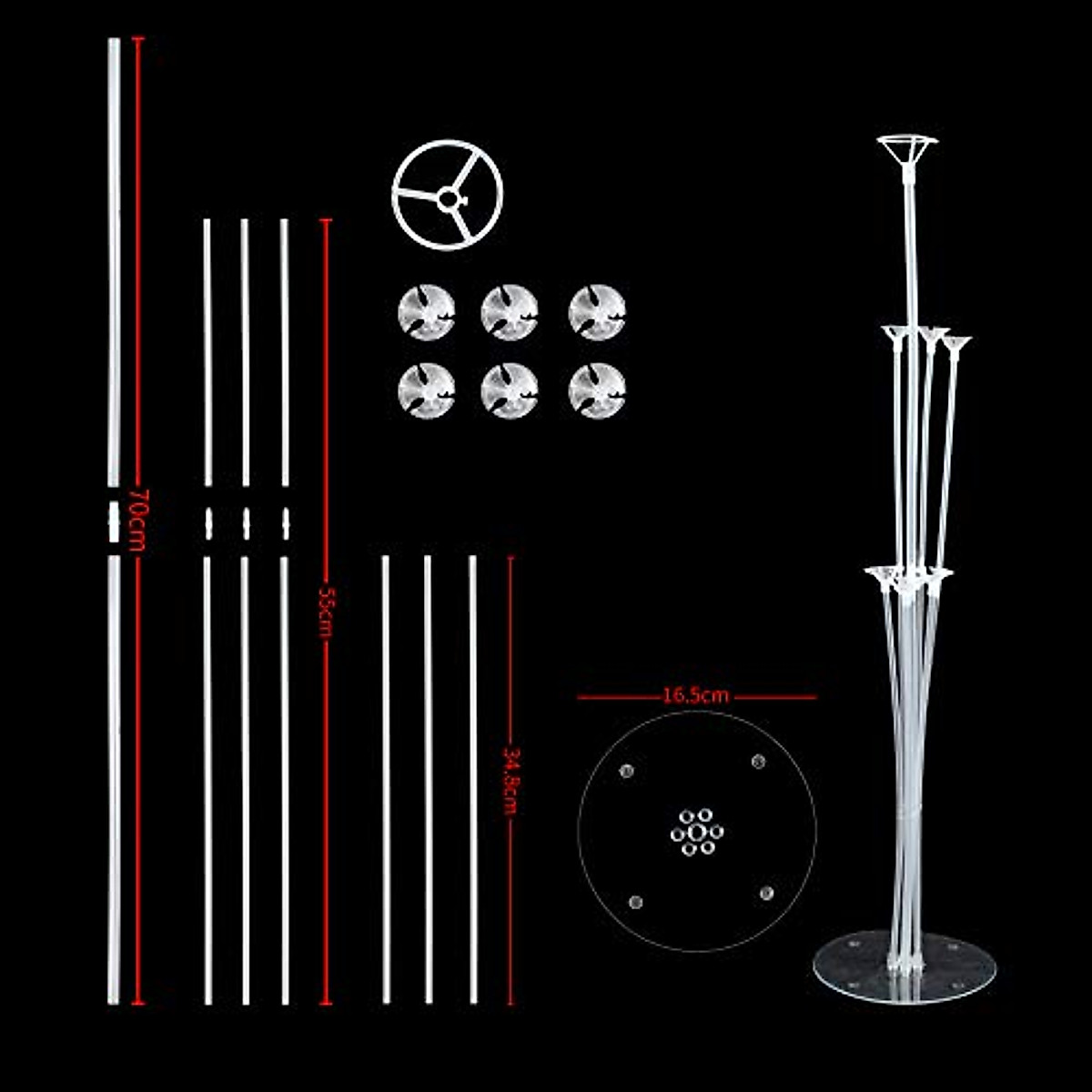 Balloons Stand Kit Table Decorations,2 Set with 14 Sticks,14 Cups,2 Base,12 Gold Metallic Balloons 6 Gold Confetti Balloons for Birthday,Baby Shower,Wedding,Anniversary Table Party Decorations.