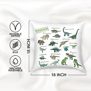 Qlmx Dinosaur Silk Pillow Cases for Kids Pillowcase - 18x18 Pillow Cases Decorative Pillow Covers for Bed, Dinosaur Pillowcase Satin Pillowcase for Hair and Skin, Cotton Kids Pillow Cover for Boys