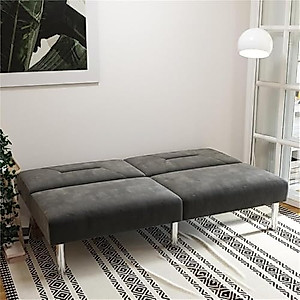 DHP Mara 69 Inch Futon Sofa Bed in Velvet Fabric, Modern Armless Upholstered Couch Sleeper for Small Spaces, Tufted Back, Gray