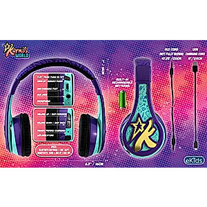 eKids Karmas World Bluetooth Headphones, Wireless Headphones with Microphone Includes Aux Cord, Kids Headphones for School, Home, or Travel