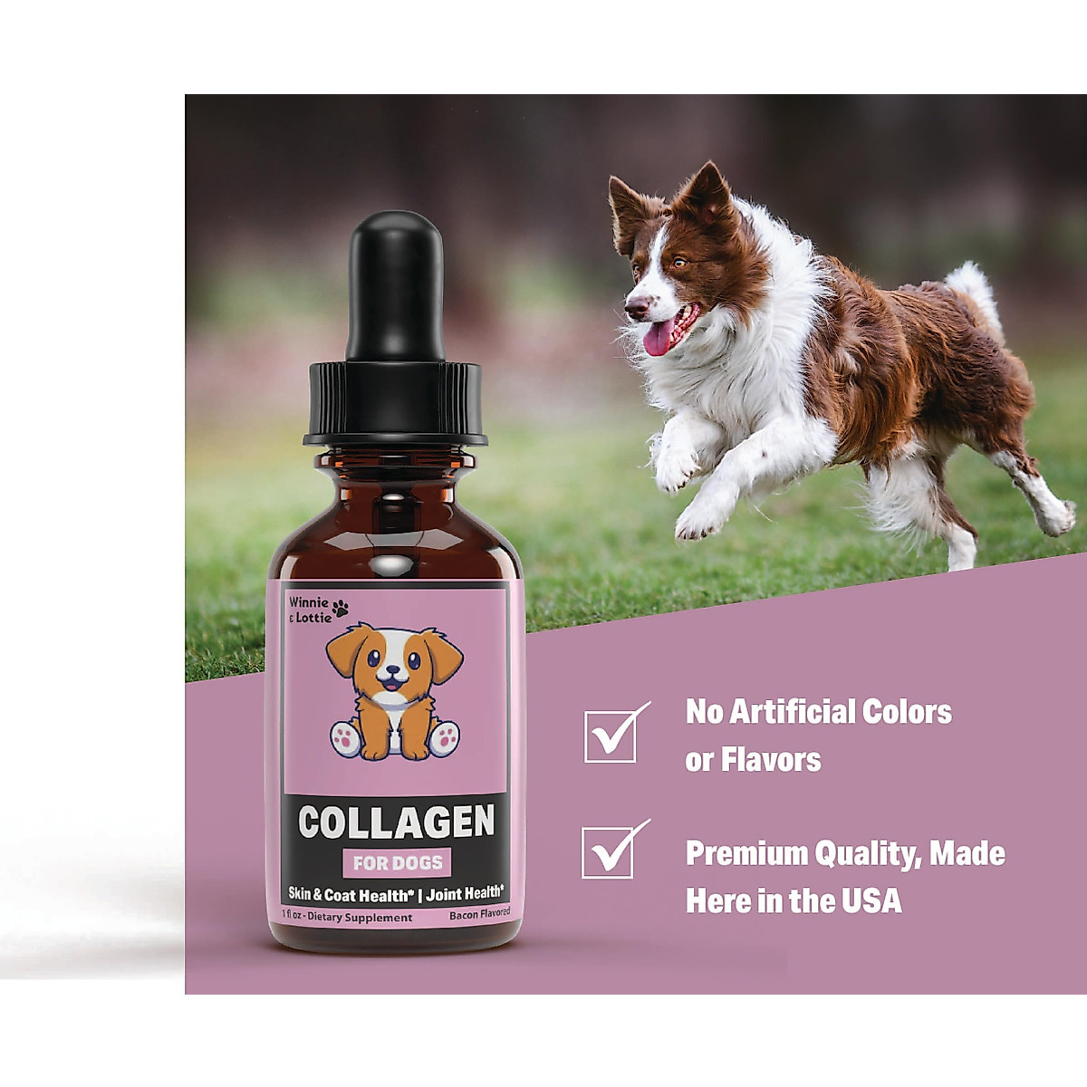 Collagen for Dogs - Liquid Collagen for Dogs - Skin and Coat Supplement for Dogs - Dog Liquid Collagen - Dog Collagen - Dog Collagen Drops - Collagen Dog - Collagen Dogs - 1 fl oz - Bacon Flavor