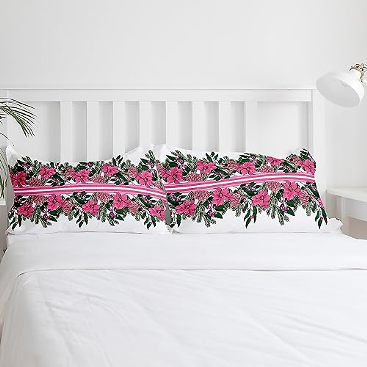 3 Pieces Duvet Cover Set Pink Poinsettia Flower Berries Green Leaf Christmas Bedding Set Queen Size Cozy Comforter Cover with Zipper Closure and Corner Ties,1 Duvet Cover and 2 Pillow Shams