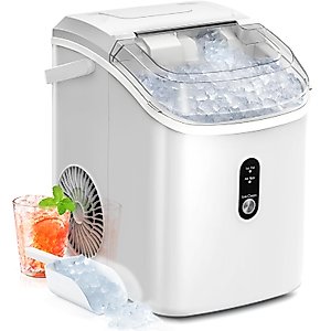 LHRIVER Nugget Ice Maker Coutertop, Pebble Ice Maker Machine with One-Click Operation, Self-Cleaning Ice Machine Maker with Chewable Ice, 33Lbs/Day, Portable Ice Makers for Home, Party, Office, White