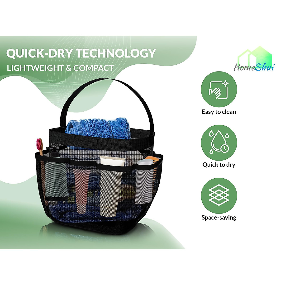 HomeShui Mesh Shower Caddy Dorm - Portable Shower Caddy Basket - Quick-Dry Mesh Shower Bag with 8 Pockets - Bath Caddy - Travel Shower Caddy College