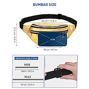 LIVACASA Holographic Fanny Packs for Women Cute Waist Packs Shiny Waist Bum Bag Waterproof for Travel Party Festival Running Hiking Gold