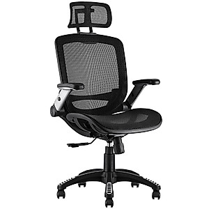GABRYLLY Ergonomic Mesh Office Chair, High Back Desk Chair - Adjustable Headrest with Flip-Up Arms, Tilt Function, Lumbar Support and PU Wheels, Swivel Computer Task Chair
