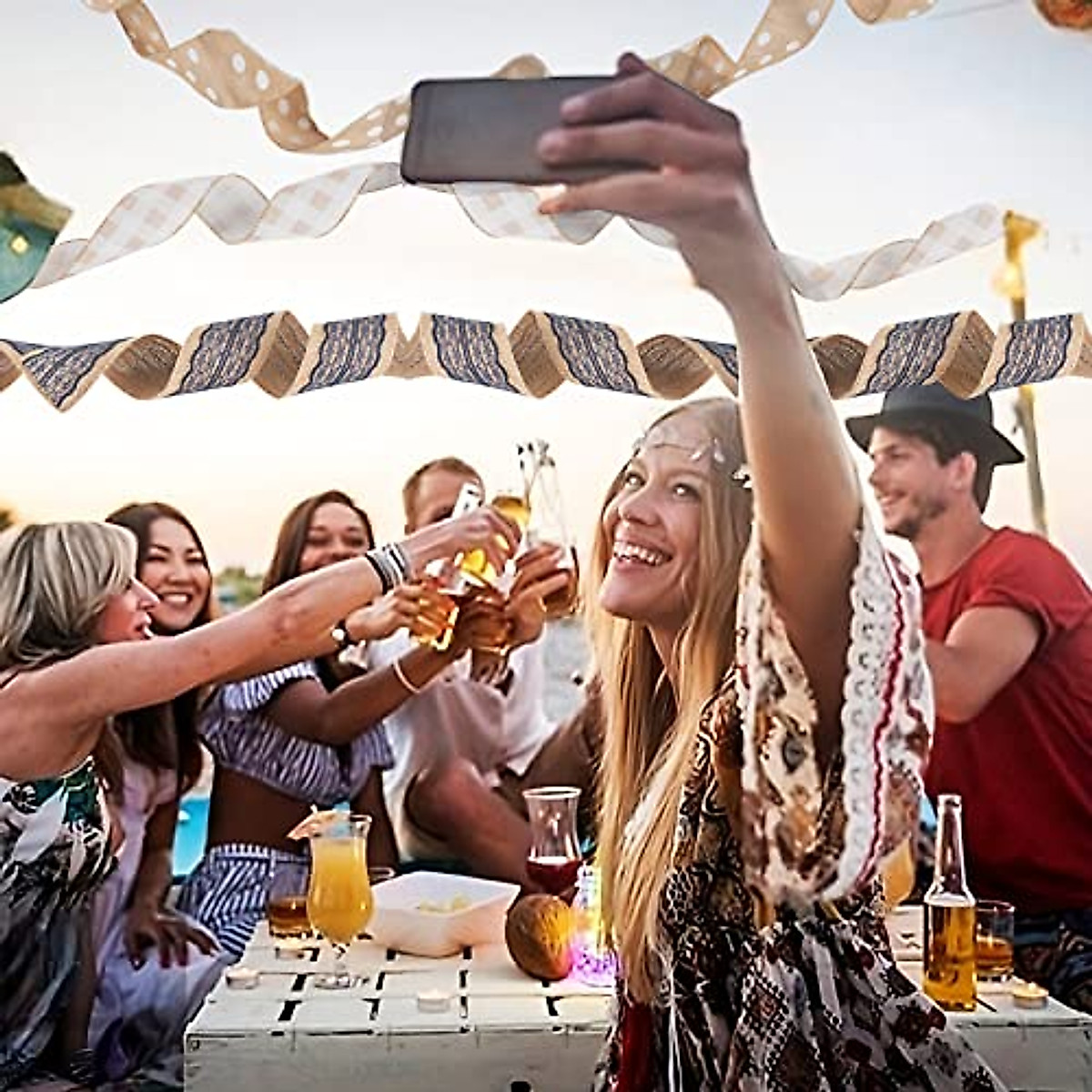 MuRealy Wired Ribbons 20 Yards, 2.5 Inch 4 Rolls Natural Welcome Stripe Polyester Farmhouse Ribbons with Buffalo Plaid Dot Letter for Craft DIY Wreaths Christmas Deco, Gifts Wrapping