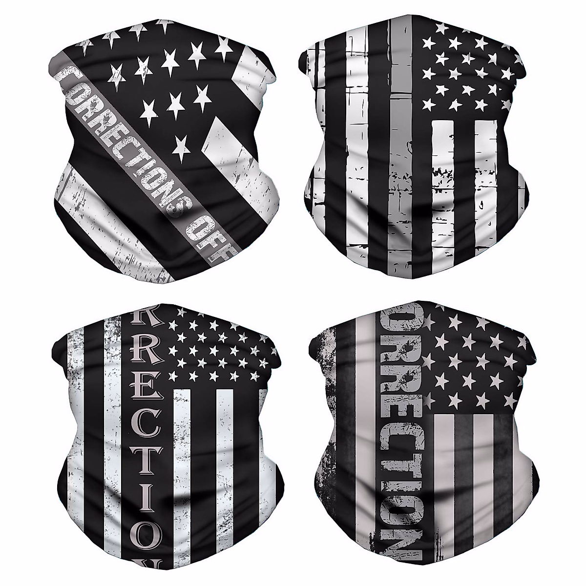 HSELOGI 4Pcs Men&Women Thin Silver Line Corrections Flag Magic Headwear Neck Gaiter Tube Scarf Headbands Bandana Balaclava for Outdoor Running Cycling Skating Work Out