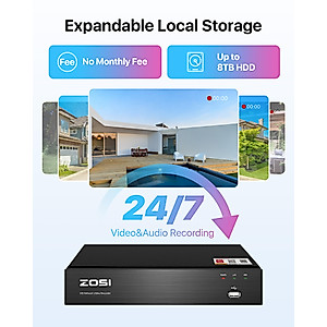 ZOSI 8CH 4K PoE Home Security Camera System with 2TB Hard Drive,4pcs 3K 5MP Indoor Outdoor IP Dome Cameras,Night Vision,Motion Detection,Remote Access,8 Ports 16CH 8MP NVR Recorder for 24/7 Recording
