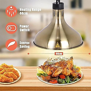 Food Heat Lamp Food Warmer, Restaurant Hanging Retractable Adjustable Chandelier Heating Lamp for Food Warming Buffet Food Warmers,Red Copper Color,Silver