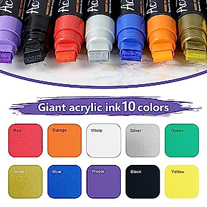 GNIDVSDLF Paint Markers 10 Jumbo Colored with 15mm Felt Tips - Acrylic Paint Pens for Rock Painting, Stone, Ceramic, Glass, Wood, and Canvas Window Kids Adults