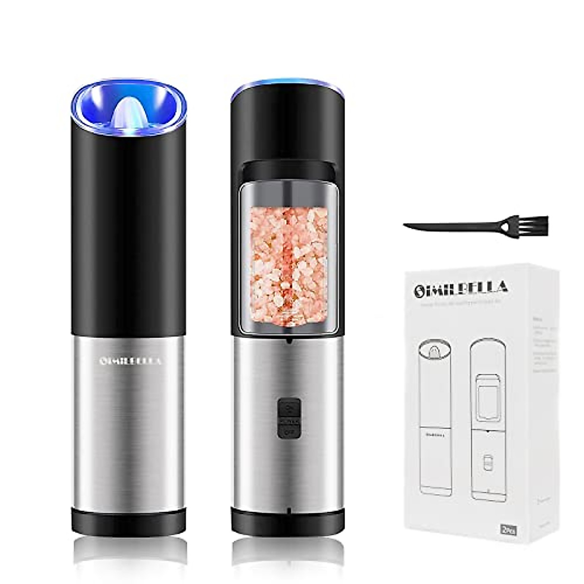 Gravity Electric Salt and Pepper Grinder Set Battery Operated,One Hand Operation Automatic salt and pepper grinder set,Electric Salt and Pepper Shakers with LED Light,Adjustable Coarseness(2 PCS)